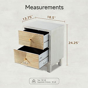 COZAYH 2-Drawer Farmhouse Nightstand X 2P, Mid Century Nightstand Fully Assembled with Handcrafted Wood Ring Pattern for Boho, Mid-Century, Rustic Style, White