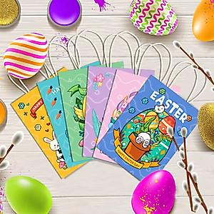 KINQKESO 24 PCS Easter Gift Bags,Easter Bags with Handles for Easter Egg Hunt,Easter Treat Bags with Happy Easter Eggs Bunny Designs for Kids Easter Party Favor Supplies