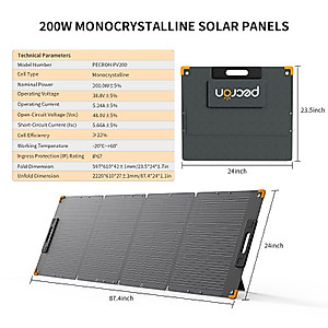 pecron Solar Panel 200W Portable Solar Panel Foldable 36 Volts High-Efficiency Waterproof IP67 USB Outputs Off-Grid Emergency Power Supply for RV Camping Travel Outdoor Backup