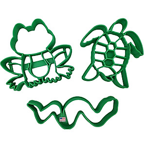 FROG COOKIE CUTTER WITH SNAKE AND TURTLE Detailed Sea Turtle Tortoise Frog Toad And Snake Serpent Reptile Outline Cookie Cutters Made In The USA (3 Pack)
