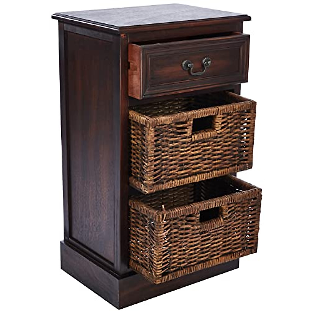 Deco 79 Wood 2 Baskets and 1 Drawer Storage Unit, 16" x 12" x 28", Maroon