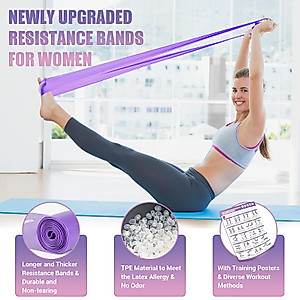 Resistance Bands for Physical Therapy Women, Extended 4.9FT Exercise Stretch Bands for Yoga, Pilates, Rehab, Fitness and Strength Training, Elastic Workout Bands with Training Poster(Purple)