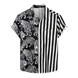 VATPAVE Mens Hawaiian Flamingo Shirts Casual Tropical Short Sleeve Button Down Shirt Summer Beach Shirts Small Black Leopard Beach