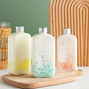 TOPJINZHIONE 2 Pack 300ml Clear Juice Bottles Plastic Juice Bottles with Tamper Seal Lids Reusable Square Drink Containers for Storing Homemade Beverages