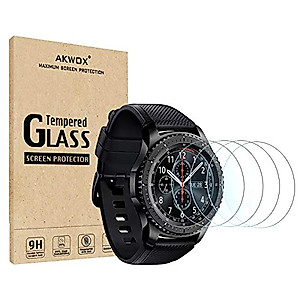 (4-Pack) Gear S3 Tempered Glass Screen Protector, Akwox [0.3mm 2.5D High Definition 9H] Premium Clear Screen Protective Film for Samsung Gear S3 Frontier / Classic Smart Watch 1.3 Inch