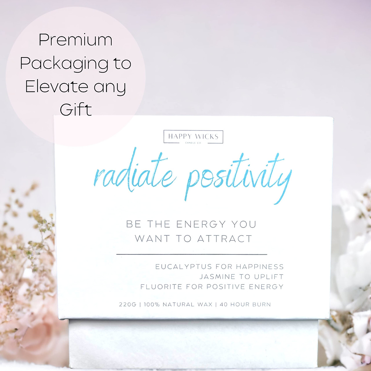 Radiate Positivity Candle for Women: Aromatherapy Decorative Affirmation with Crystals, Meditation & Spiritual Inspiration - Perfect Birthday, Friendship, Thank You Gifts for Her