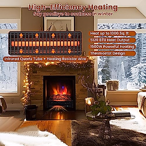 GOFLAME 26 Inch Electric Fireplace Log Set Heater, Fireplace Insert Log Heater with Remote Control, 5 Flame Modes & Brightness, 8H Timer, Realistic Pinewood Ember Bed