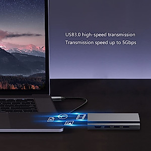 Port Expander USB C Docking Station 8-in-1 USB C Hub Adapter for PC Laptop with HDMI, Ethernet, 3 USB 3.0, 60W PD, SD/TF Card Reader USB Splitter