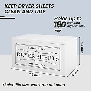 Dryer Sheet Holder with Hinged Lid - Rustic Farmhouse Dryer Sheet Dispenser Container Laundry Room Decor, Fabric Softener Dispenser for Laundry Organization/Storage,Non-Slip Bottom,White