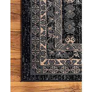 Rugs.com Heris Collection Rug – 9' x 12' Black Medium Rug Perfect for Living Rooms, Large Dining Rooms, Open Floorplans