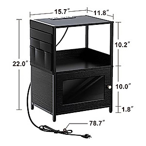 SAUCE ZHAN End Table with Charging Station, Nightstand with USB Ports and Outlets, Fabric Bags, Bedside Table for Small Space Side Table with Storage Drawer for Living Room, Bedroom, Office, Black