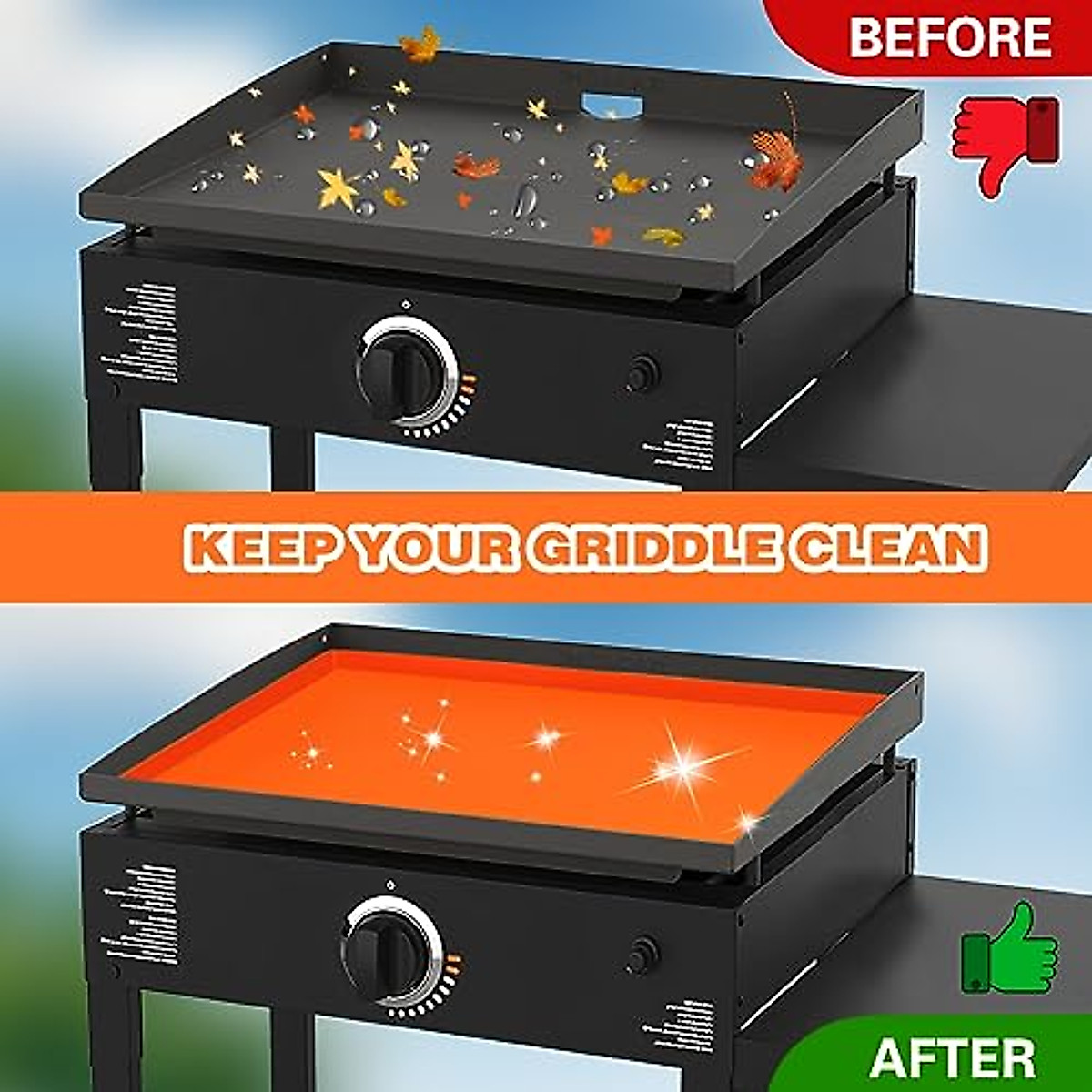 BYKITCHEN Silicone Griddle Mat for Blackstone 17 inch Griddle, Grill Cover for Small Blackstone Griddle, 17 inch Griddle Accessories, Outdoor Protective Portable Tabletop Silicone Griddle Cover