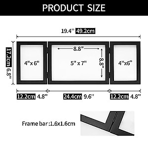 DECOCIAGA Hinged 3 Picture Frame 4x6 & 5x7 Folding Collage Photo Frames Multiple Wooden Desk Picture Frames with Mat for Office Tabletop or Wall Decor, Black