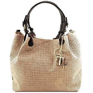 Tuscany Leather TL KeyLuck - Woven printed leather shopping bag - TL141573 (Beige)