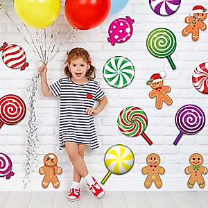 40 Pieces Gingerbread Cutouts Christmas Candy Cutouts Peppermint Cutouts Colorful Candies Round Lollipop Cutouts Colorful Christmas Cutouts with Glue Point Dots for Christmas Candy Party Decoration