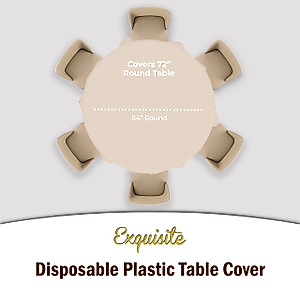 Exquisite 4-Pack Ivory Plastic Table Cloth - 84-Inch Round Disposable Tablecloth for Parties - Round Tablecloth - Disposable Table Cloths for Parties - Plastic Table Cover for Picnics