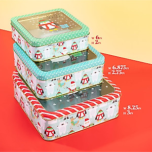 3 Christmas Cookie Tins- Christmas Cookie Tins with Lids for Gift Giving, Christmas Tins Holiday Cookie Boxes, Christmas Tins for Cookies and Gifts- 3 Nested Metal Cookie Tins (Christmas Cookie Tin)