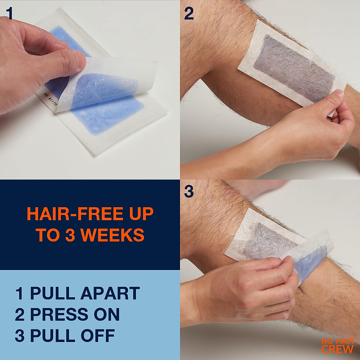 NO HAIR CREW Body Wax Strips – High Performance Wax Strips Made for Men, 20 strips & 4 soothing cleansing wipes