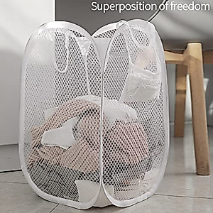 Popup Laundry Hamper with Handle, Foldable Large Capacity Mesh Laundry Hamper Home Supplies White