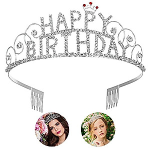 Frcolor Happy Birthday Crown Tiara Crystal Rhinestone Crown Wedding Hair Comb Bride Tiara for Women