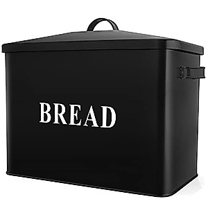 P&P CHEF Extra Large Black Bread Box with Lid, Metal Bread Storage Container for Farmhouse Kitchen Countertop, 13.1” X 11.81” X 7.2” Inches for Holding 2+ Loaves, Indoor & Outdoor Use