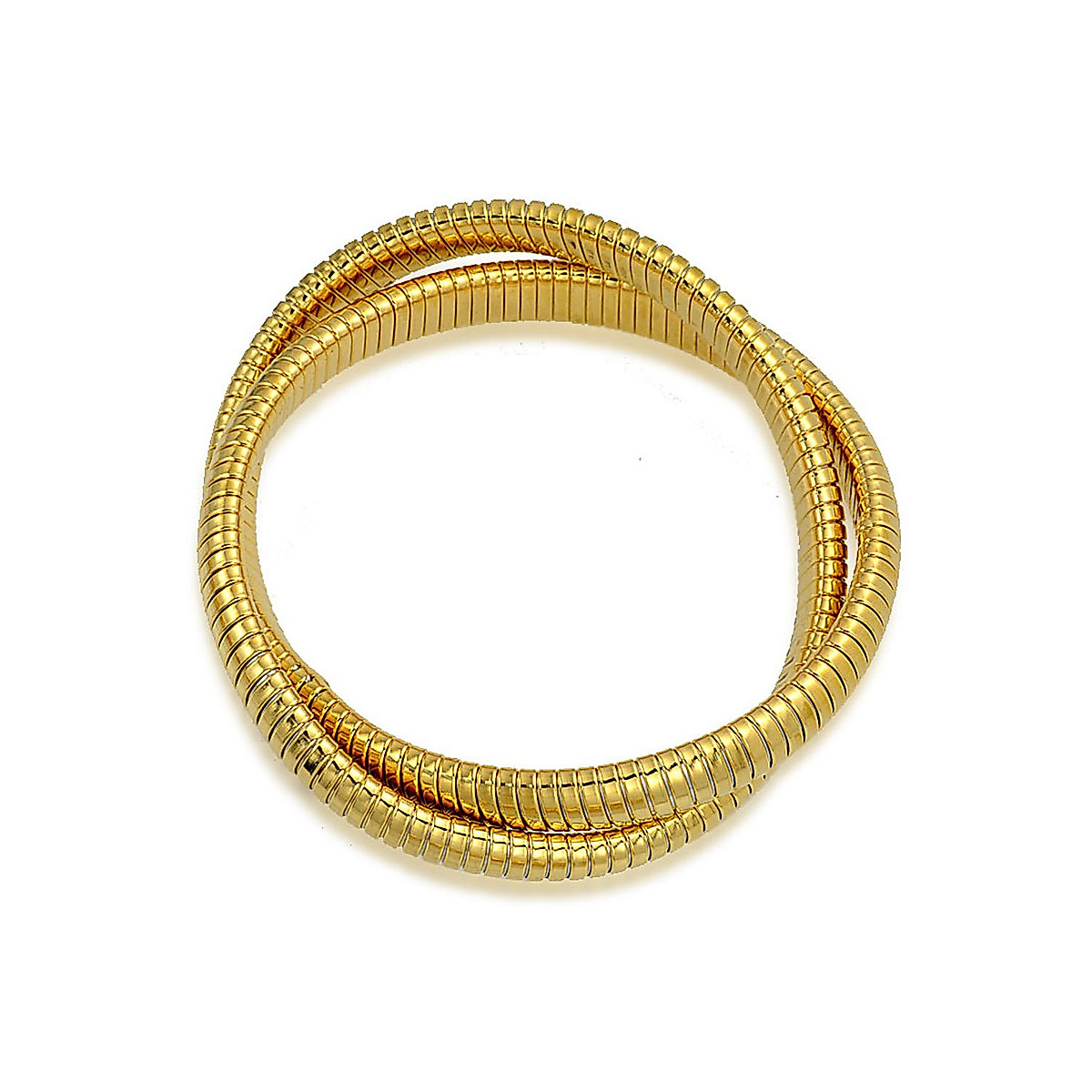 Bling Jewelry Omega Snake Cobra Wide Bangle Twisted Bracelet Bands Set Interlocking Flexible Stretch Bracelets for Women Yellow Gold Plated Stainless Steel Fits 8 to 8.5 inches Wrist