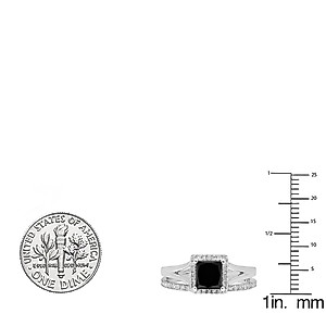 Dazzlingrock Collection 1.80 Carat (ctw) 10K Black & White Diamond Bridal Halo Engagement Ring Set, White Gold, Size 7.5