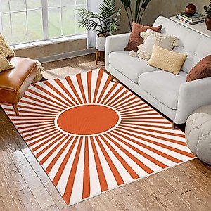 LEEVAN Orange Rug or Living Room 3'x5', Machine Washable Area Rugs, Cotton Entryway Rug Indoor, Boho Reversible Door Mat, Farmhouse Bedroom Carpet for Porch, Orange & White