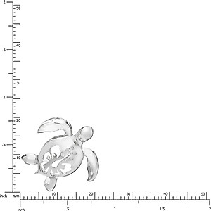 Aloha Jewelry Company Sterling Silver Turtle with Hibiscus & Cubic Zirconia Pendant (S) with 18" Box Chain