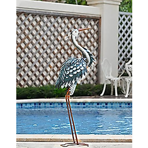 TERESA'S COLLECTIONS Garden Decor Blue Heron Sculptures Great Yard Decor, 33.8 Inch Metal Cranes Statues Decoy for Outdoor Outside Yard Art Patio Pond Pool Lawn Indoor Decorations