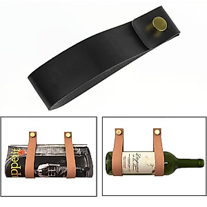 Yocimango 4pcs Leather Wall Lanyard Artificial Leather Suspender Hanger Wall-Mounted Leather Hook for Bathroom Kitchen Bedroom Wall (Black)-4pcs