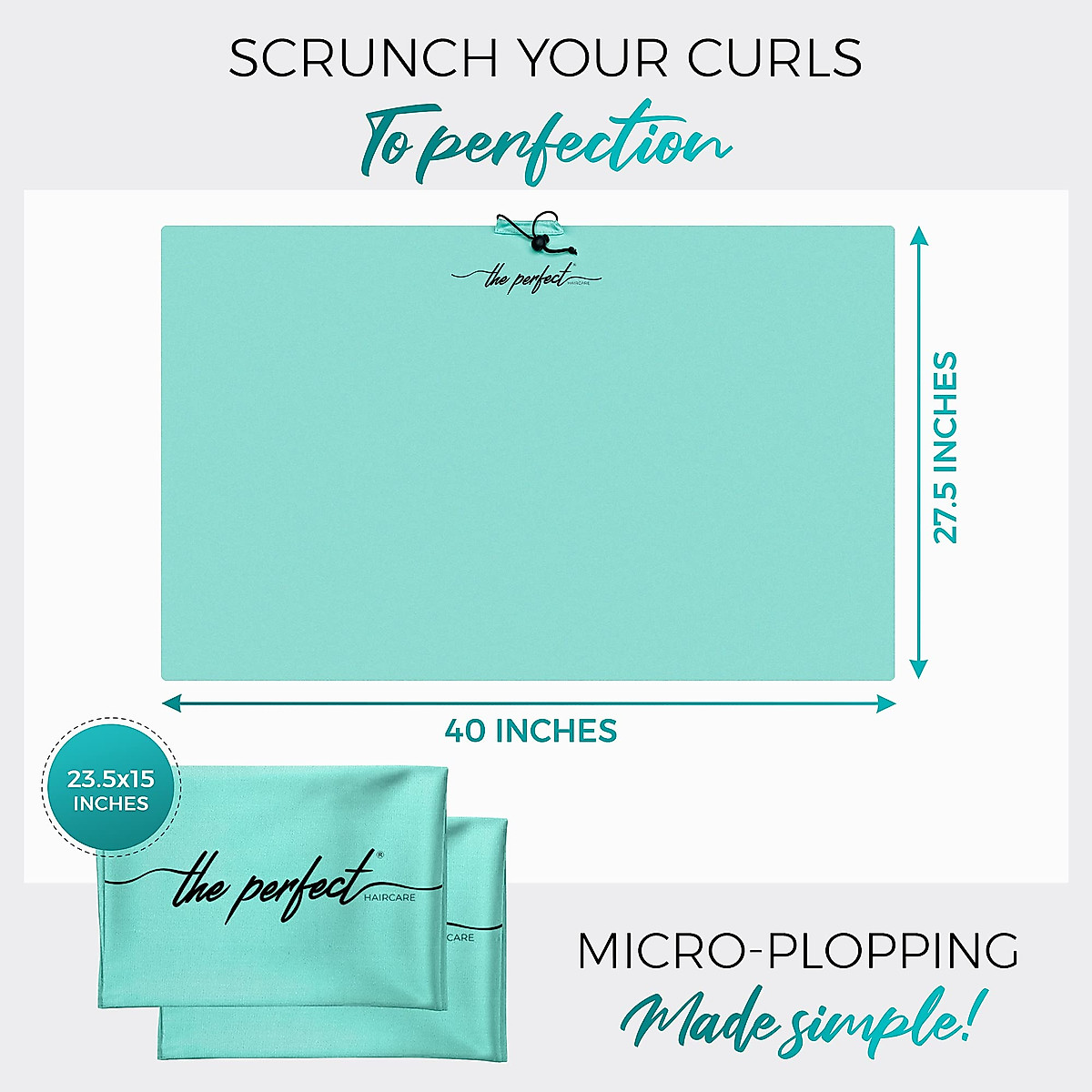 THE PERFECT HAIRCARE Curly Hair Girls Microfiber Plopping Towel Set - Anti-frizz Silky Smooth Hair Drying Wrap for Women - Super Absorbent Large Hair Towel + 2 Scrunching Towels to Micro Plop