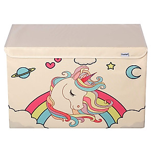 Yosayd Flexible Unicorn Kids Fabric Toy Storage Bins with Flip-top Lid, Light Weight Large Toy Chest for Toy, Book, Clothing