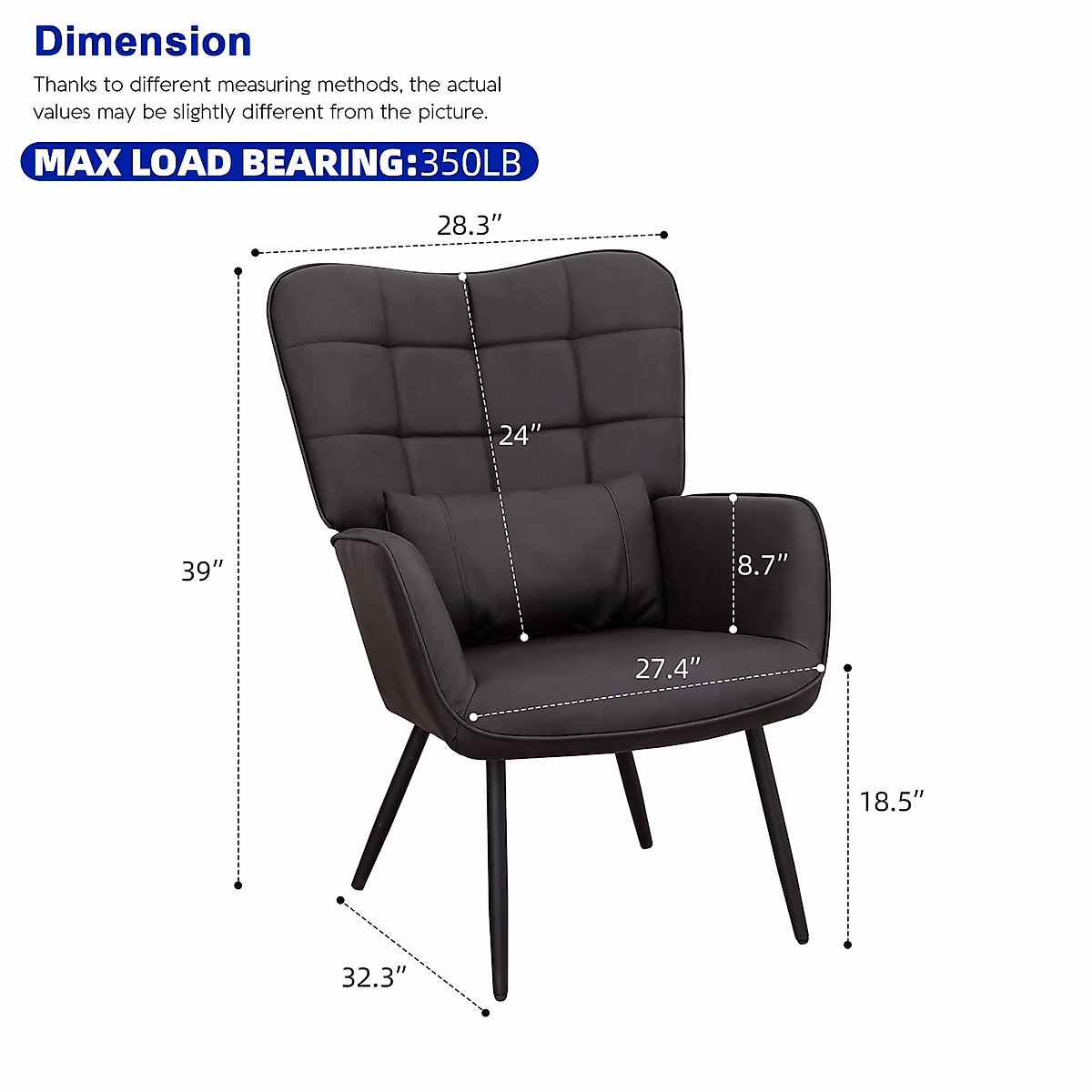 MFFM Leather Armchair, Modern Accent Chair High Back, Living Room Chairs with Metal Legs and Soft Padded, Sofa Chairs for Home Office,Bedroom,Dining Room
