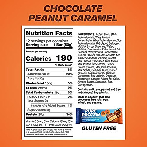 Pure Protein Bars, High Protein, Nutritious Snacks to Support Energy, Low Sugar, Gluten Free, Chocolate Peanut Caramel, 1.76oz, 12 Count (Pack of 1) (Packaging May Vary)