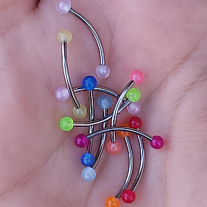 Luxe Modz Snake eye Tongue rings Piercing Jewelry Glow In the dark 10 Piece Value Pack Surgical Steel Long shaft 16 Gauge 14mm NO DUPLICATES