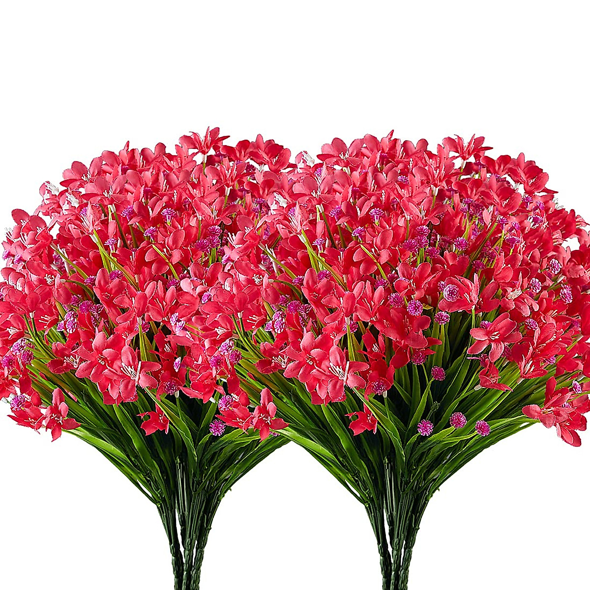 GREBOU 10 Bundles Artificial Daffodils Flowers Faux Plastic Lotus Shrubs UV Resistant No Fade Faux Greenery for Bridal Bouquet Home Garden Hanging Planter Porch Patio Office Wedding Decoration(Red)