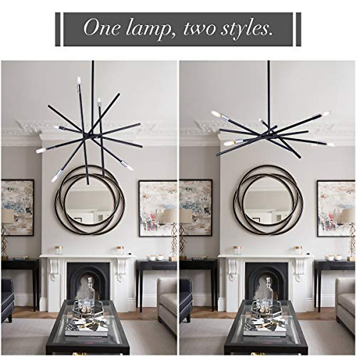 VILUXY Contemporary Chandelier Lighting Fixture 6-Light Matt Black Finish Mid-Century Pendant Lighting for Dining Room Bedroom Kitchen Living Room