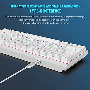 Snpurdiri Wired 60% Mechanical Gaming Keyboard, Blue Switch Anti-Ghosting 61 Key Keyboard with RGB Backlit and Double Foot, Ultra-Compact White