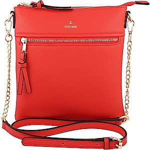 B BRENTANO Vegan Double-Zipper Crossbody Bag with Chain Strap (Hazelnut)