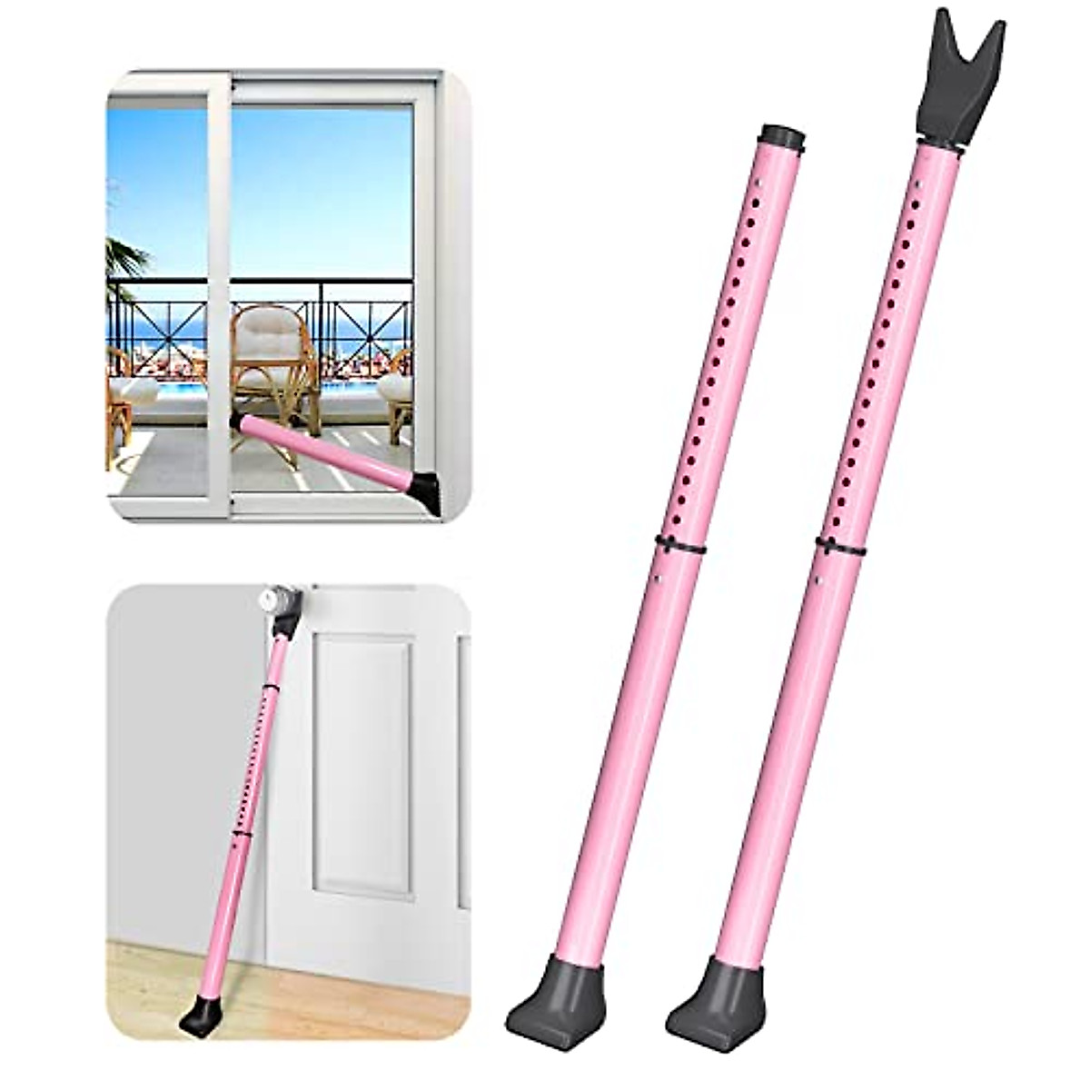 AceMining Upgraded Door Security Bar & Sliding Patio Bar, Heavy Duty Stoppers Adjustable Jammer for Home, Apartment, Travel (2 Pack,Pink)