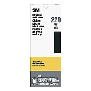 3M 99436 Drywall Sanding Screens Pro-Pak, 220-Grit, 4-3/16 in x 11-1/4 in, Black, 10 Piece
