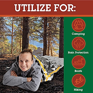 Emergency Thermal Mylar Sleeping Bags - 2 Pack - Ultra Compact for Camping, Survival, Disaster Bivouac Shelter - Pocket Sized, Unfolds to 7ft x 3ft -Retains 90% of Body Heat and Repels Wind and Water