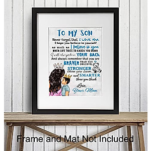Boy Bedroom Wall Art - To My Son - Mexicans Latinx Gift from Mom Mother - Little Boys Room decoration - Baby shower Gift - Blue Nursery Decor - Kids Infant Toddler Child Family Wall Decor Poster