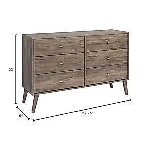 Prepac Milo 6-Drawer Dresser, Drifted Gray & Milo 2-Drawer Tall Nightstand with Open Shelf, Drifted Gray