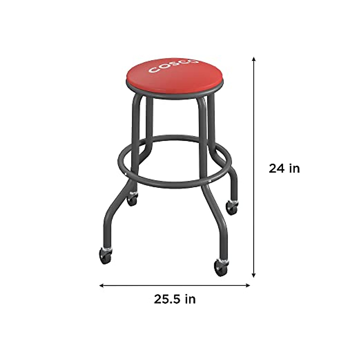 CoscoProducts COSCO All Steel, Vinyl Work Seat with Rolling Casters, 300lb Weight Capacity