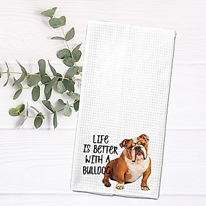 Life is Better with a Bulldog Waffle Microfiber Kitchen Tea Bar Towel Gift for Animal Dog Lover