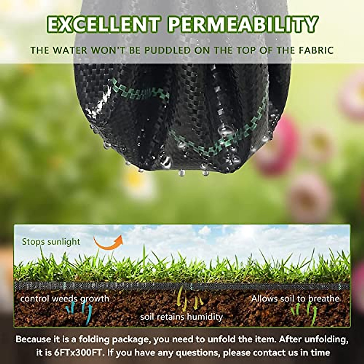 LGJIAOJIAO 6ftx300ft Weed Barrier Landscape Fabric Heavy Duty, Weed Block Gardening Ground Cover Mat, Weed Control Garden Cloth, Woven Geotextile Fabric for Underlayment, Commercial Driveway Fabric