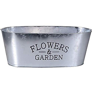 4 Pack - Oval Galvanized"Flowers & Garden" Metal Planter Pots - Perfect for Parties, Weddings & Decorations