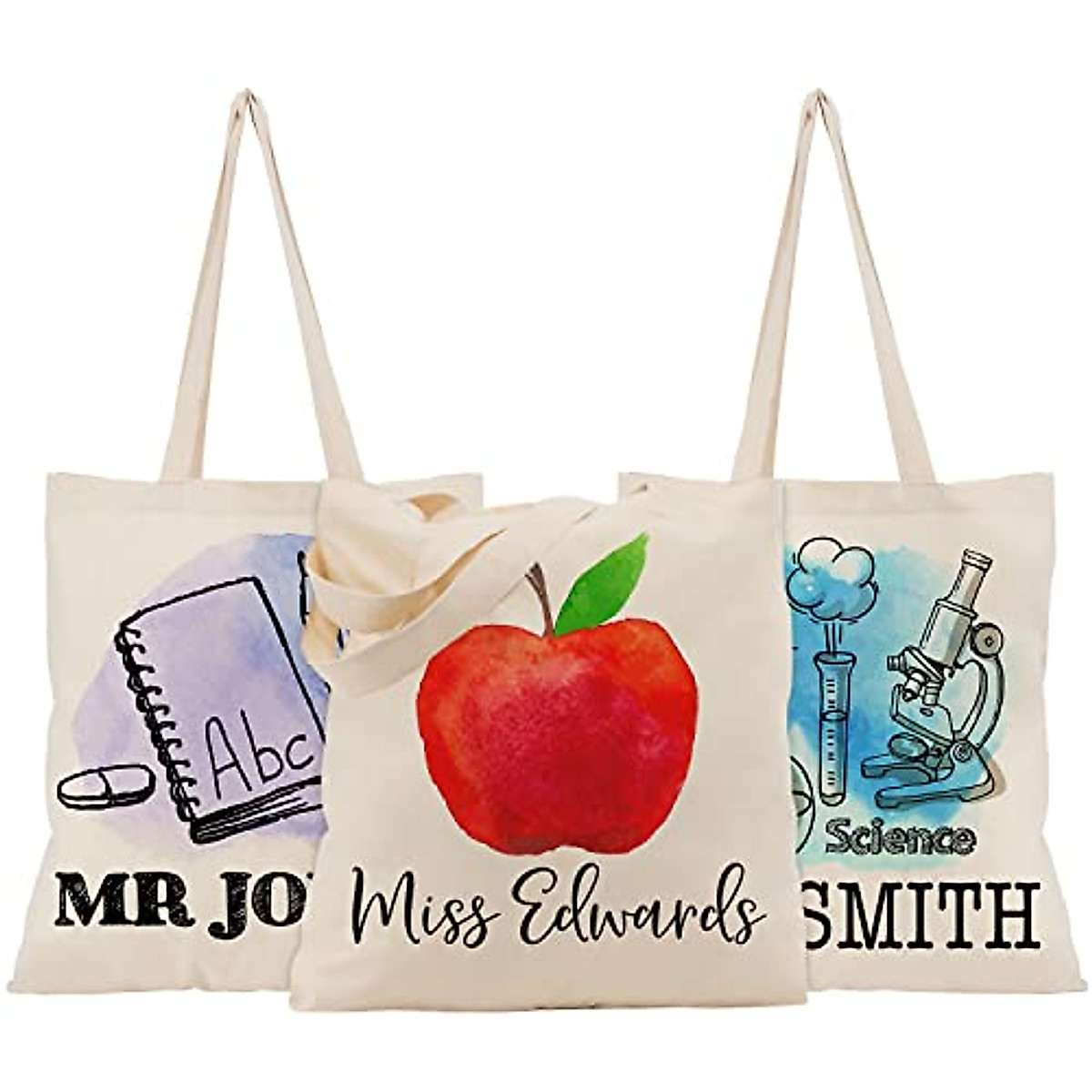Canvas Tote Bag Gifts w/Name - 9 Design 15"x16" - Personalized Totes Bags for Appreciation Week Gift - Custom Cotton Shoulder Schoold Bag for Women - Customized Cotton Bags Math Art Apple Theme C1